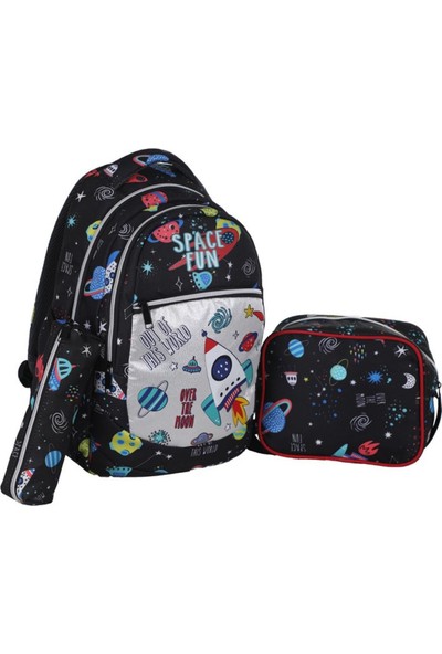Çantaland Uzay Desenli Su Geçirmez İlkokul Çantası 3'lü