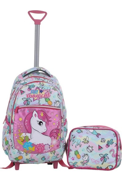 Çantaland Çekçekli İlkokul Çantası + Su Geçirmez Desenli Beslenme Çantası