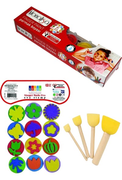 Monalisa Parmak Boya 6'lı + Baskı Eva 12'li + Ponpon 4'lü