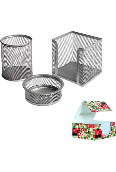 Sert Kırtasiye Metal Perfore Kalemlik Set 3'lü + Küp Not Kağıdı Gri Sert Kırtasiye Metal Perfore Kalemlik Set 3'lü + Küp Not Kağıdı Gri