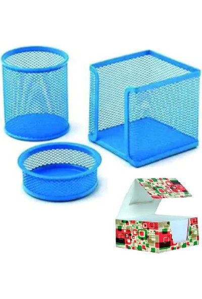 Sert Kırtasiye Metal Perfore Kalemlik Set 3'lü + Küp Not Kağıdı Mavi Sert Kırtasiye Metal Perfore Kalemlik Set 3'lü + Küp Not Kağıdı Mavi