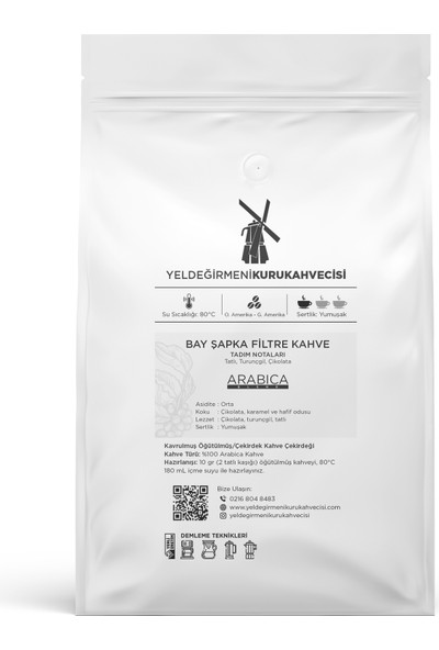 Yeldeğirmeni Kurukahvecisi Bay Şapka Filtre Kahve 500 gr Yeldeğirmeni Kurukahvecisi Bay Şapka Filtre Kahve 500 gr