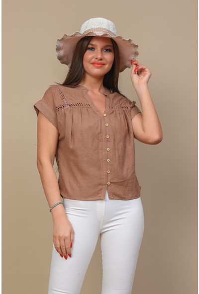 Tusse Ham Keten Omuz Detaylı Gömlek Tusse Ham Keten Omuz Detaylı Gömlek