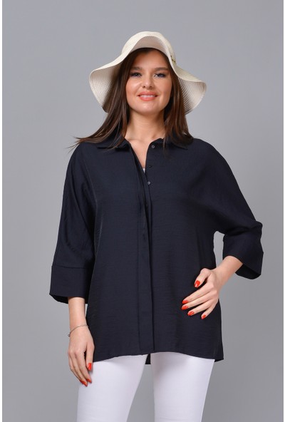 Tusse Düz Renk Truvakar Kol Büyük Beden Krep Gömlek Tusse Düz Renk Truvakar Kol Büyük Beden Krep Gömlek