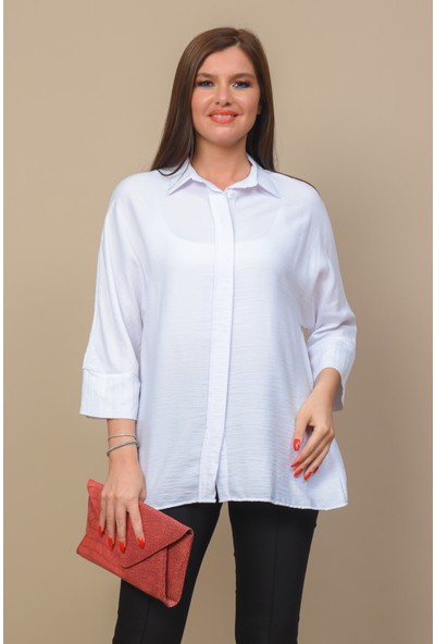 Tusse Düz Renk Truvakar Kol Büyük Beden Krep Gömlek Tusse Düz Renk Truvakar Kol Büyük Beden Krep Gömlek