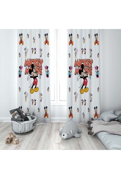 Showy Baby Mickey Mouse Desenli Çocuk Odası Fon Perde Showy Baby Mickey Mouse Desenli Çocuk Odası Fon Perde