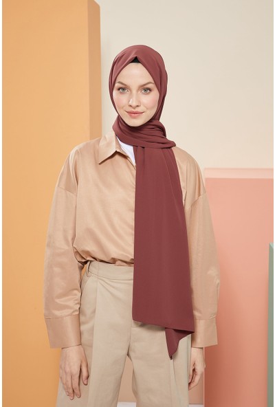 Emproyal Düz Medine Ipeği Şal - Kızıl Kahve