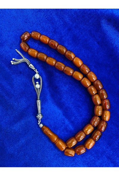 Matiat Ticaret 925 Ayar Gümüş Püsküllü Kehribar Tesbih