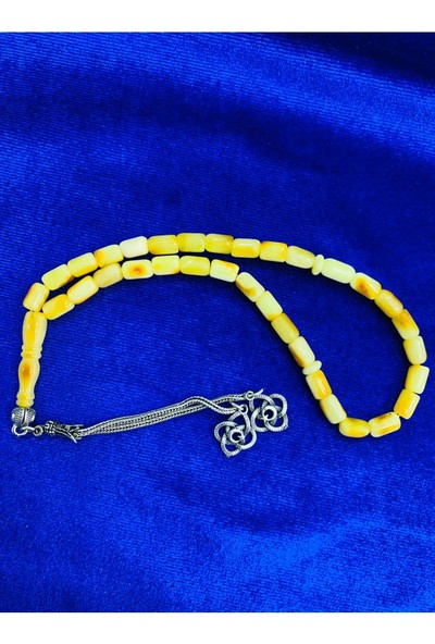 Matiat Ticaret 925 Ayar Gümüş Püsküllü Kehribar Tesbih