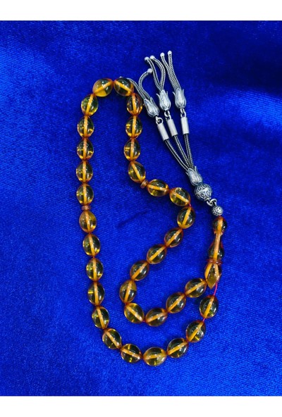 Matiat Ticaret 925 Ayar Gümüş Püsküllü Kehribar Tesbih