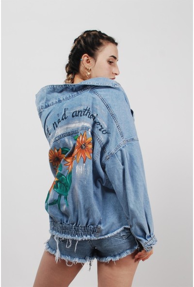 Efstyle Asuars Tasarım Çiçek Baskılı Lastikli Kot Ceket Efstyle Asuars Tasarım Çiçek Baskılı Lastikli Kot Ceket