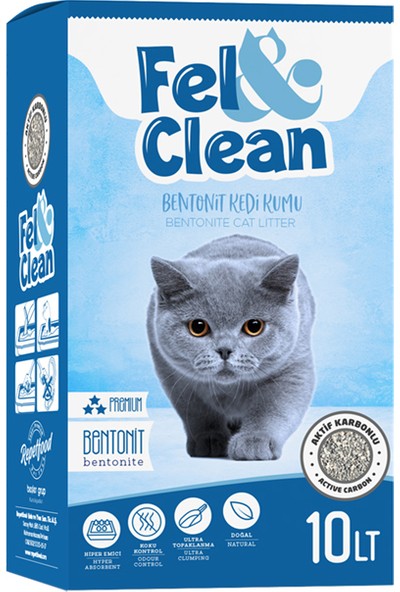 Fel&Clean Aktif Karbonlu Bentonit Kedi Kumu 10 Lt