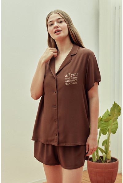Kahve Love And Chocolate Gömlek Şort Takım