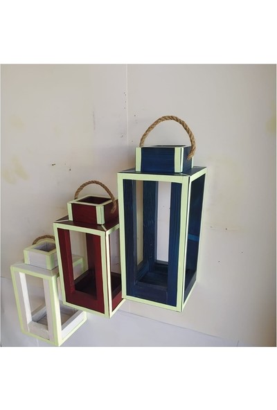 Bahat Ahşap Fosforlu Karanlıkta Parlayan Fener Mumluk Saksılık 3'lü