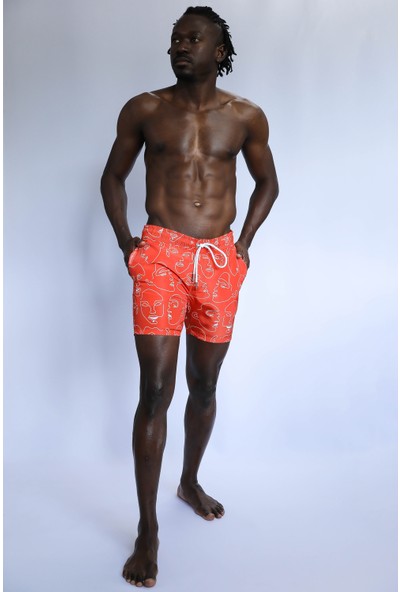 Enzo Stanley Erkek Desenli Turuncu Deniz Şortu