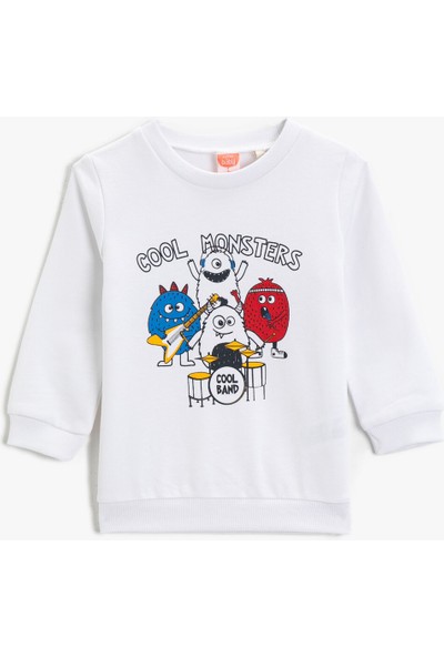 Koton Pamuklu Sweatshirts Yazılı Baskılı Bisiklet Yaka