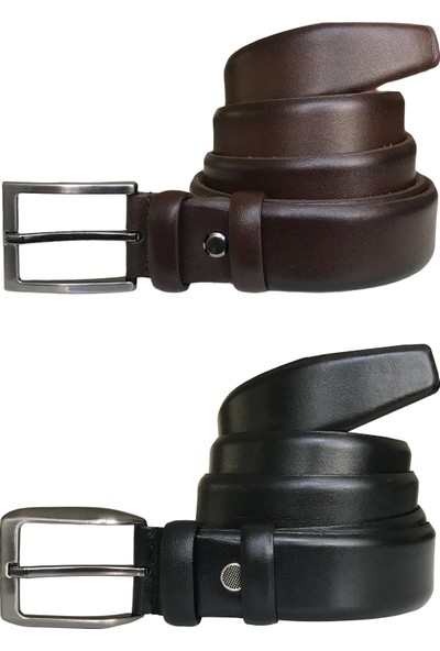 GoDeri Deri 2'li Set Klasik Kumaş Pantolon Kemeri; Siyah, Kahverengi 3,5 cm GoDeri Deri 2'li Set Klasik Kumaş Pantolon Kemeri; Siyah, Kahverengi 3,5 cm