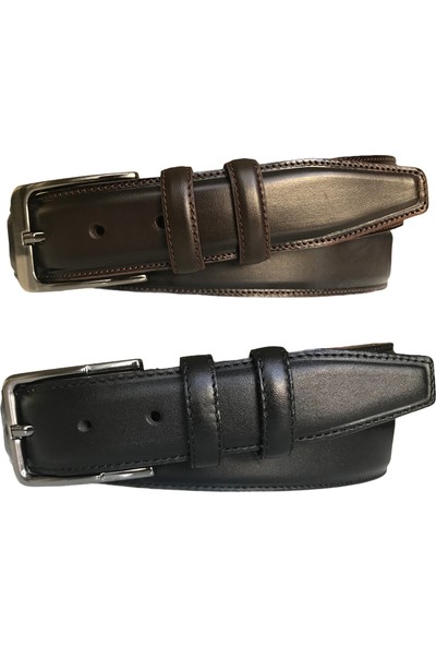 GoDeri Deri 2'li Set, Dikişli Klasik Kumaş Pantolon Kemeri; Siyah, Kahverengi 3,5 cm GoDeri Deri 2'li Set, Dikişli Klasik Kumaş Pantolon Kemeri; Siyah, Kahverengi 3,5 cm
