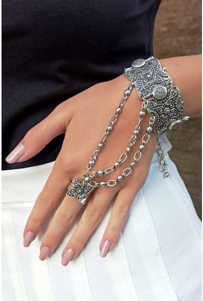 Fildişi Aksesuar Antik Gümüş Kaplama Kalp Şekilli El Yapımı Kadın Şahreman