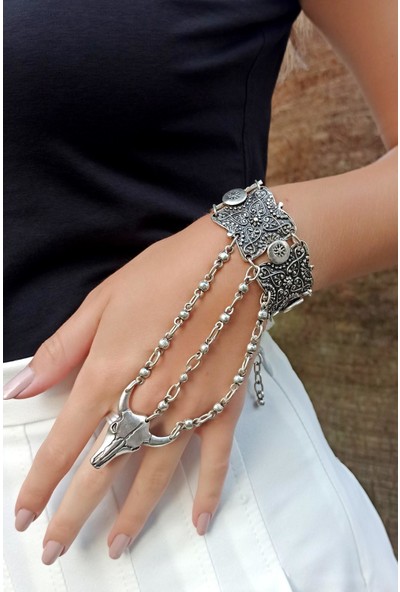 Fildişi Aksesuar Antik Gümüş Kaplama Boğa Şekilli El Yapımı Kadın Şahreman