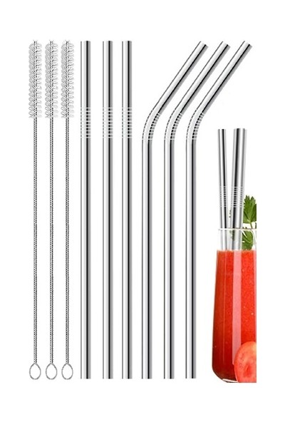 Kitchen Beauty 9 Parça Metal Pipet Seti Paslanmaz Çelik Pipet ve Çubuk Pipet Temizleme Fırçası