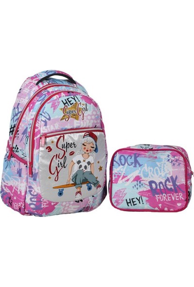 Çantaland Anaokulu ve İlkokul Kız Çocuk, Beslenmeli Su Geçirmez Desenli Okul Çantası