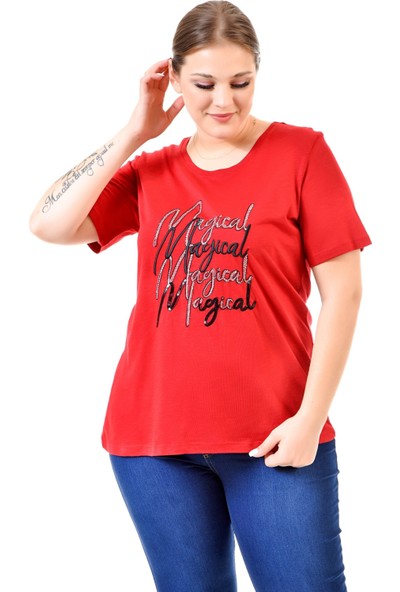 Rmg Pul Taş Baskılı Bordo Büyük Beden Tişört