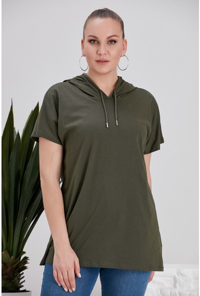 Rmg Kapşonlu Haki Büyük Beden Tişört