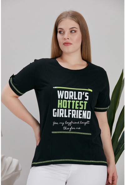 Rmg Ön Cep Fermuarlı Siyah Büyük Beden Tişört