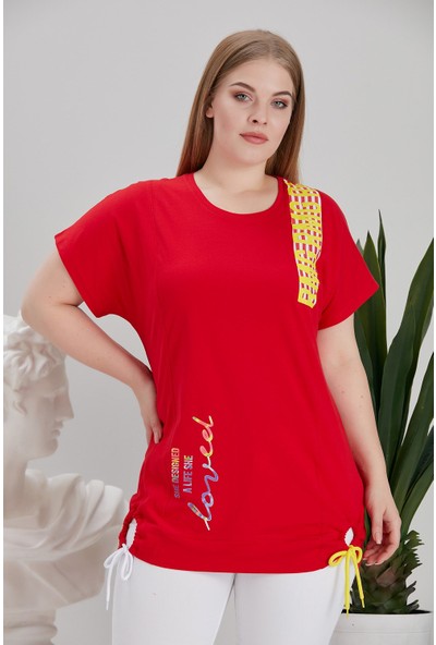 Rmg Eteği Bağcık Detaylı Baskılı Büyük Beden Kırmızı Tişört Rmg Eteği Bağcık Detaylı Baskılı Büyük Beden Kırmızı Tişört