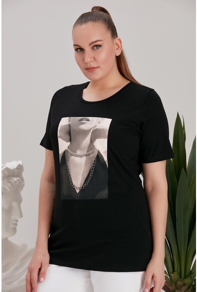 Rmg Baskılı Büyük Beden Siyah Tişört