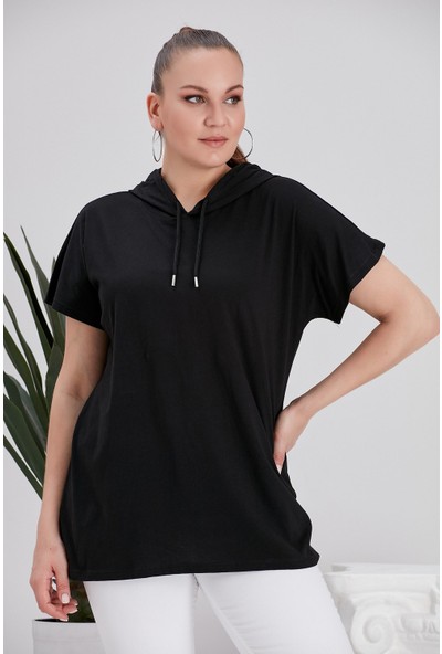 Rmg Kapşonlu Siyah Büyük Beden Tişört