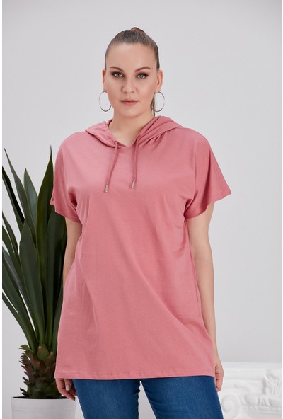 Rmg Kapşonlu Gül Kurusu Büyük Beden Tişört