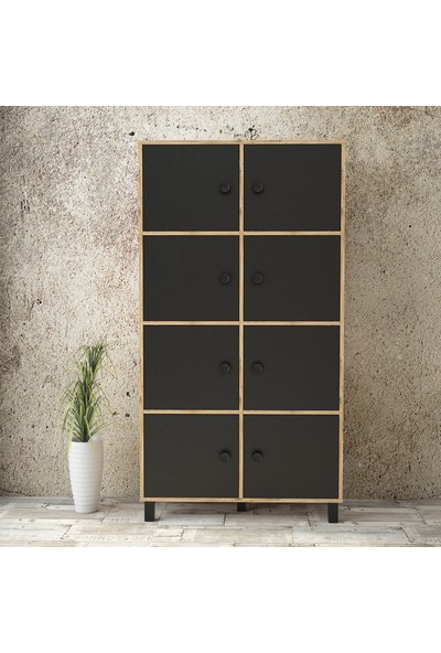 Robin Home Arya Çok Amaçlı Dolap Ahşap Ayak, 8kapak, Çam-Siyah AR59 Robin Home Arya Çok Amaçlı Dolap Ahşap Ayak, 8kapak, Çam-Siyah AR59