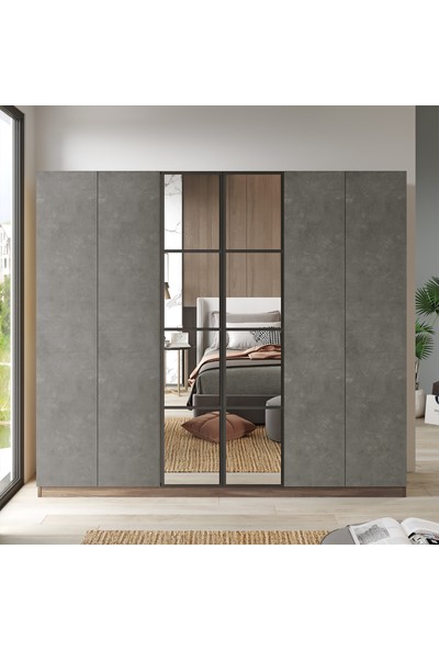 Robin Home Montana 6 Kapaklı Çekmeceli Aynalı Gardırop Gardırop Elbise Dolabı Mo3-W Robin Home Montana 6 Kapaklı Çekmeceli Aynalı Gardırop Gardırop Elbise Dolabı Mo3-W