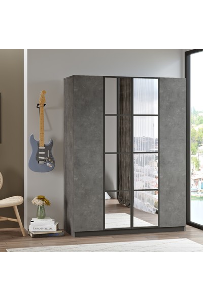 Robin Home Montana 4 Kapaklı Çekmeceli Aynalı Gardırop Gardrop Elbise Dolabı Mo2-Rg Robin Home Montana 4 Kapaklı Çekmeceli Aynalı Gardırop Gardrop Elbise Dolabı Mo2-Rg