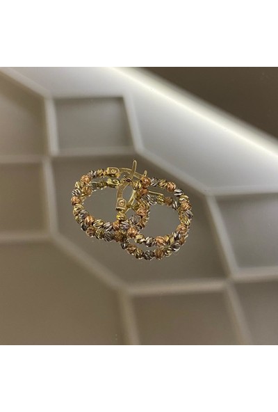 Hür Gold 14 Ayar Üç Renkli Dorika Küpe