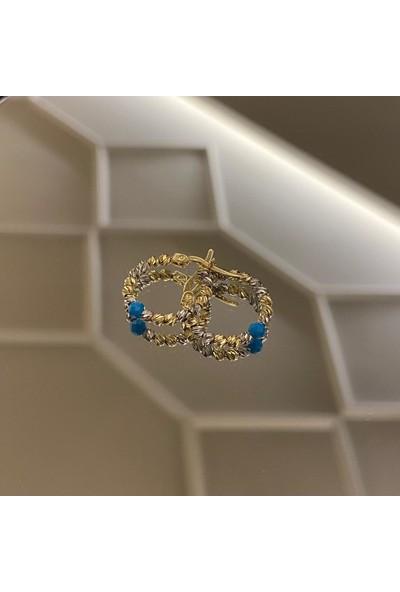Hür Gold 14 Ayar Mavi Toplu Dorika Küpe Hür Gold 14 Ayar Mavi Toplu Dorika Küpe