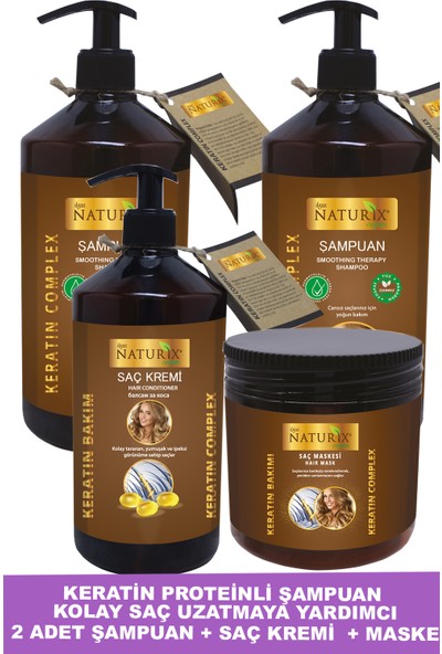 Naturix Tuzsuz Şampuan Saç Güçlendirici 2 Adet Keratin Şampuan + Keratin Saç Kremi + Keratin Saç Maskesi Naturix Tuzsuz Şampuan Saç Güçlendirici 2 Adet Keratin Şampuan + Keratin Saç Kremi + Keratin Saç Maskesi