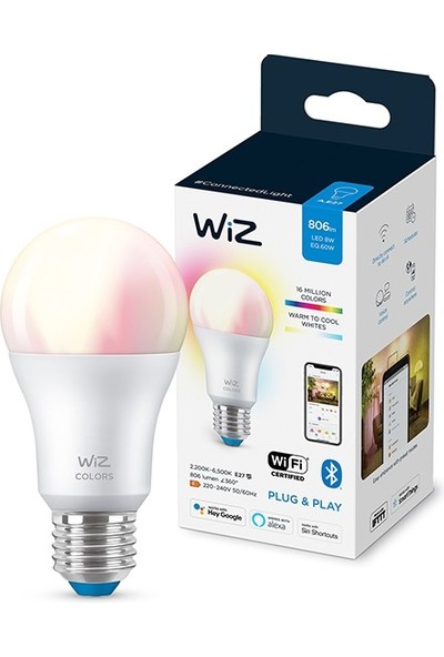 Wiz-Wi-Fi Renkli Ambiyans Akıllı Ampul - 60W - A60 - E27 Normal Duy
