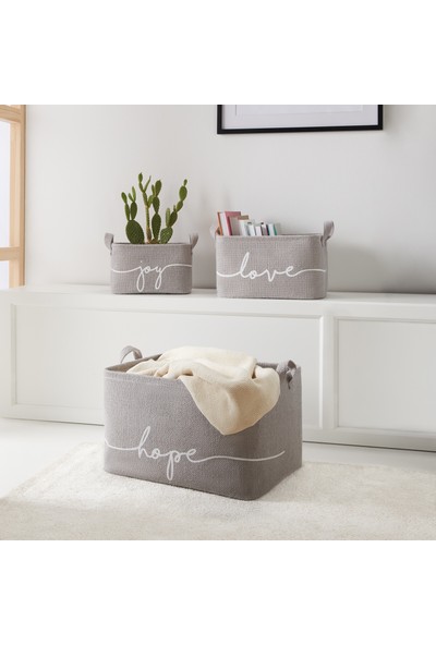 Ocean Home 3'lü Gri Jüt Sepet Set // 24X17X14+30X21X18+42X31X25