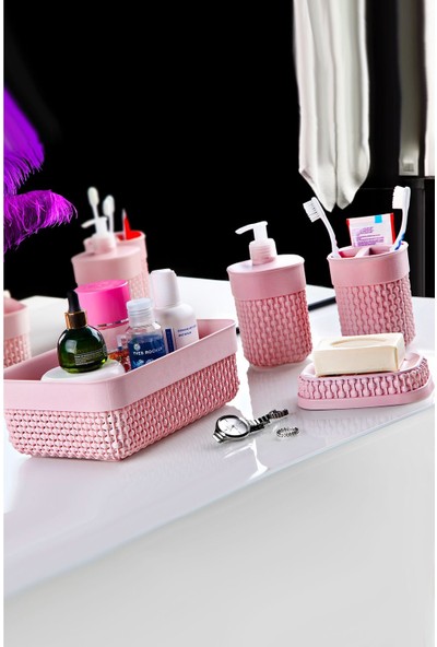 Ferhome 4’lü Banyo Seti Sıvı Sabunluk Diş Fırçalık Katı Sabunluk Sepet