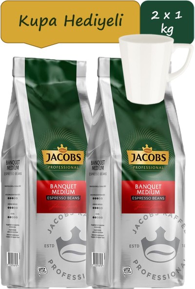 Jacobs Banquet Medium Espresso Beans Çekirdek Kahve 1000 gr x 2'li + Porselen Kupa Jacobs Banquet Medium Espresso Beans Çekirdek Kahve 1000 gr x 2'li + Porselen Kupa