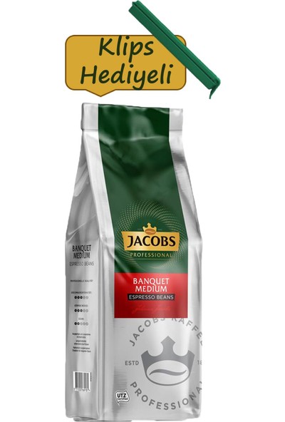 Jacobs Banquet Medium Espresso Beans Çekirdek Kahve 1000 gr + Klips