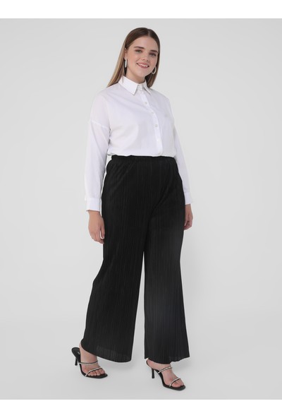 Alia Büyük Beden Pileli Pantolon - Siyah - Alia