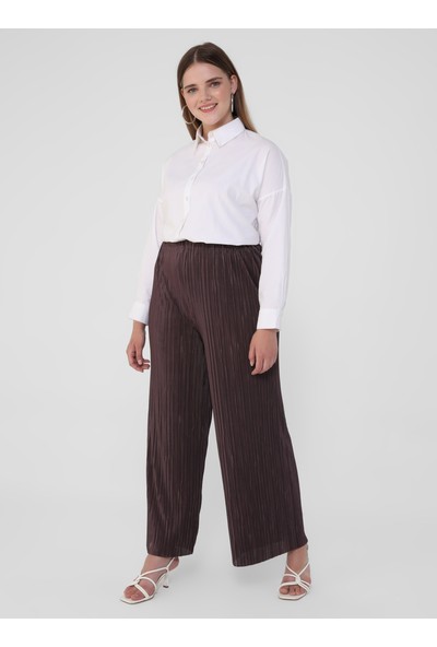 Alia Büyük Beden Pileli Pantolon - Soğuk Mor - Alia