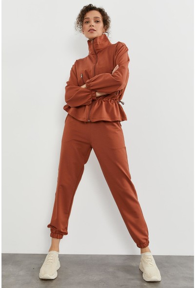 Tommy Life Tarçın Kadın Beli Büzgülü Dik Yaka Rahat Form Eşofman Takımı - 95297