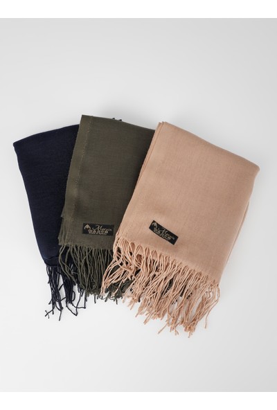 Mervin Şal 3`lü Paket Uzun Saçaklı Paşmina Şal - Bal Köpüğü Lacivert Haki - Mervin Şal