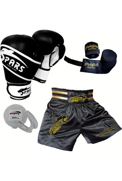 Pars Boks Eldiveni,kickboks Şortu,bandaj ,dişlik Seti Siyah Pars Boks Eldiveni,kickboks Şortu,bandaj ,dişlik Seti Siyah