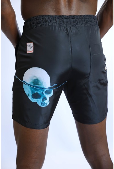 Enzo Stanley Erkek Desenli Siyah Deniz Şortu